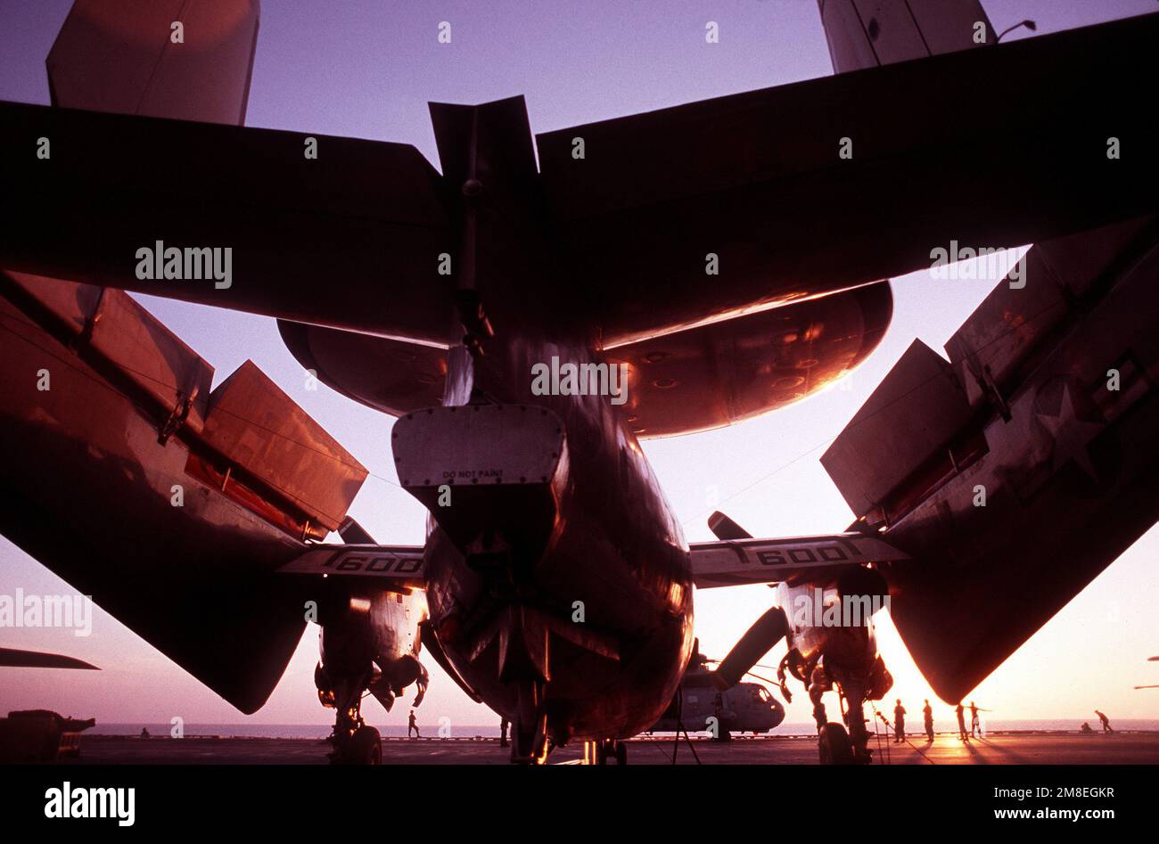 A rear view of an Airborne Early Warning Squadron 125 (VAW-125) E-2C ...