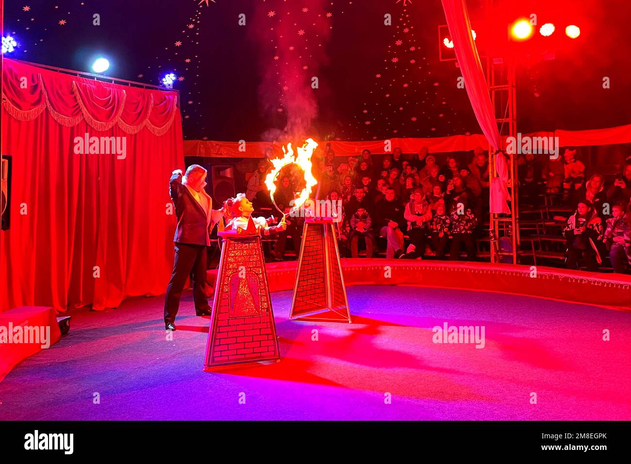 Russian federation. Feningrad region, Murino, . Circus performance, New Year's show circus tent ...