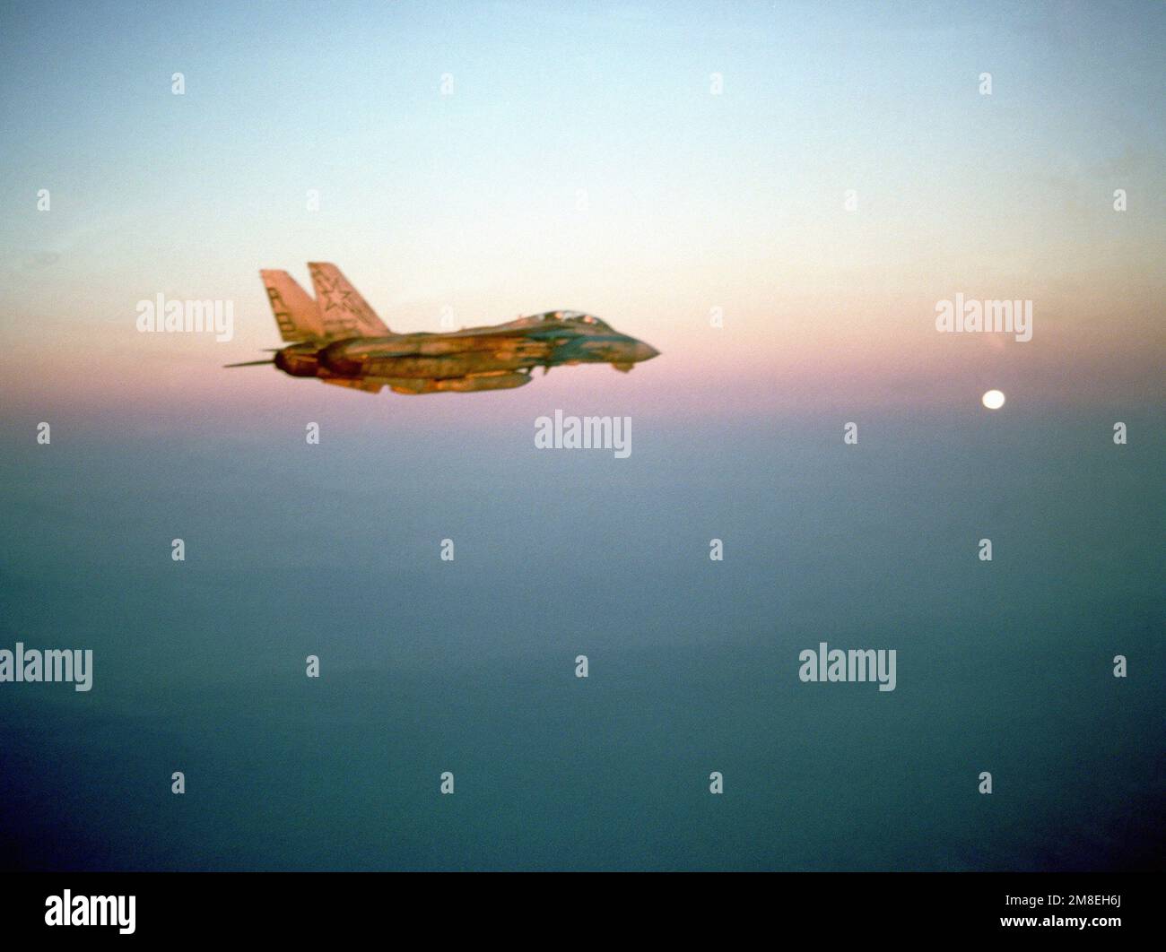 A Fighter Squadron 33 (VF-33) F-14A Tomcat aircraft flies over the ...