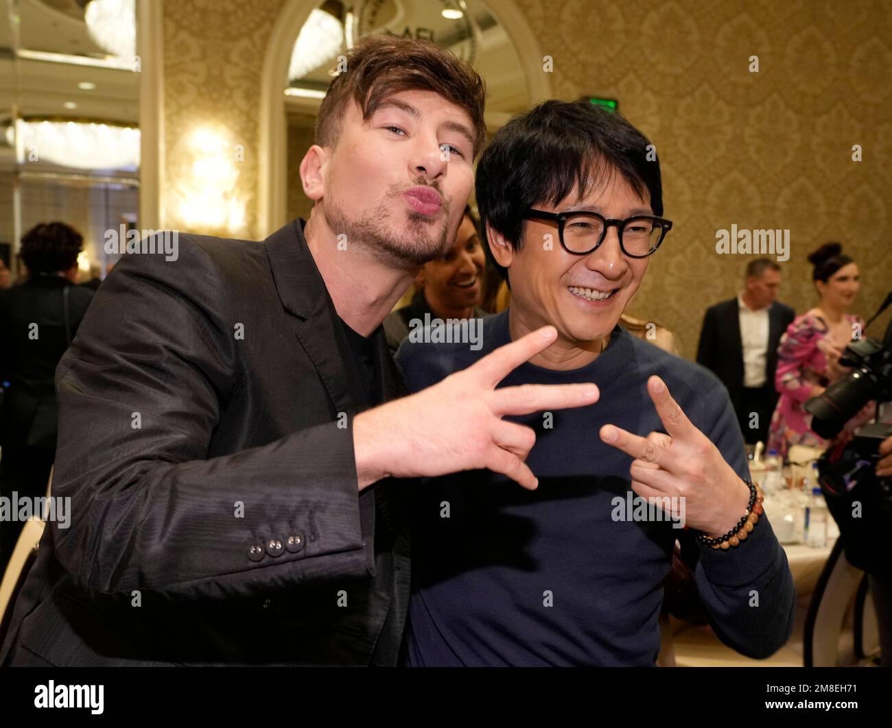 Actors Barry Keoghan, left, and Ke Huy Quan pose together at the 2023 ...