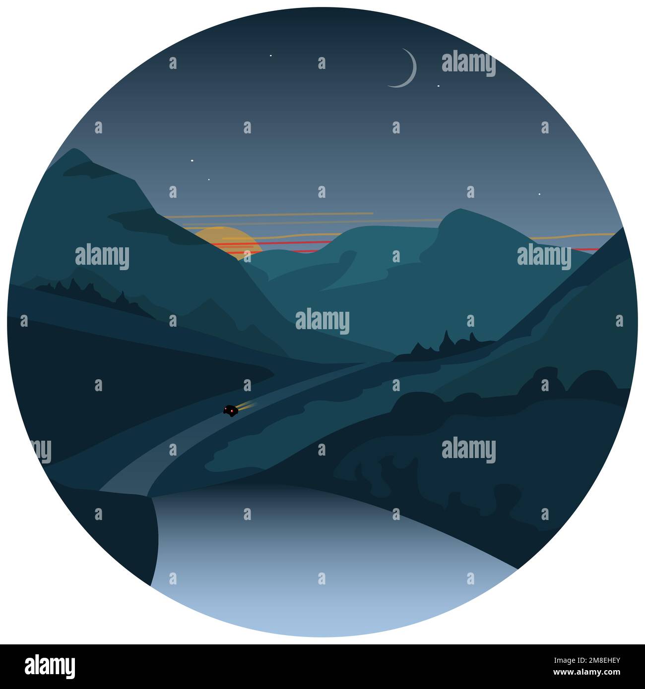 An isolated winding road with a single car Stock Vector Image & Art - Alamy