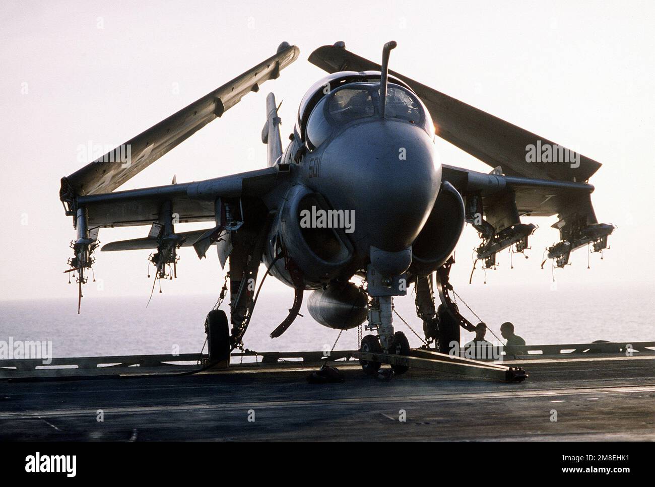An Attack Squadron 35 (VA-35) A-6E Intruder aircraft sits on the flight ...