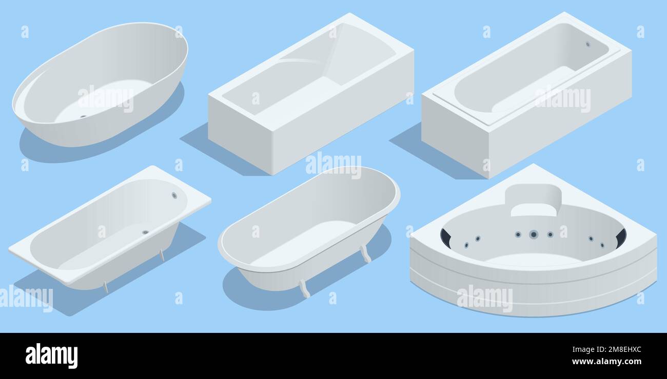 Isometric set of bathtubs for interior design plan. Modern bath ...