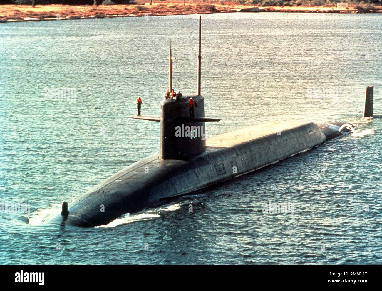 A port bow view of the nuclear-powered strategic missile submarine USS ...