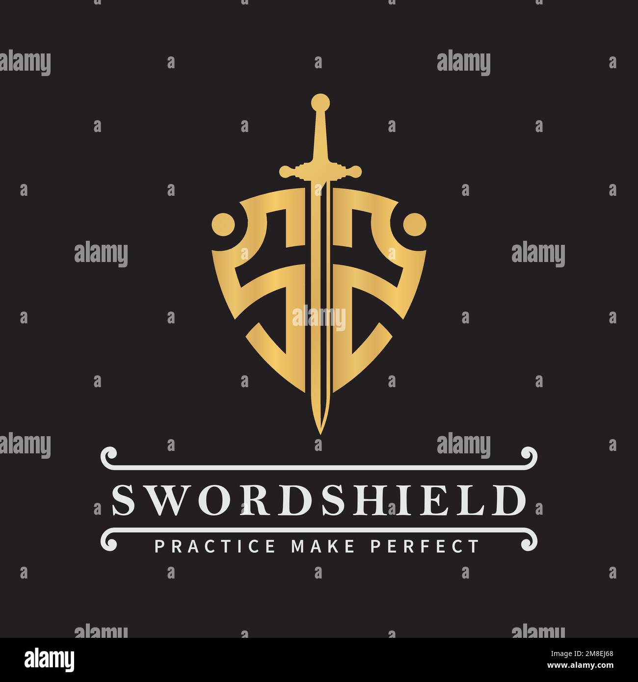 Initial Letter SS Shield shape and sword logo template in gold color ...