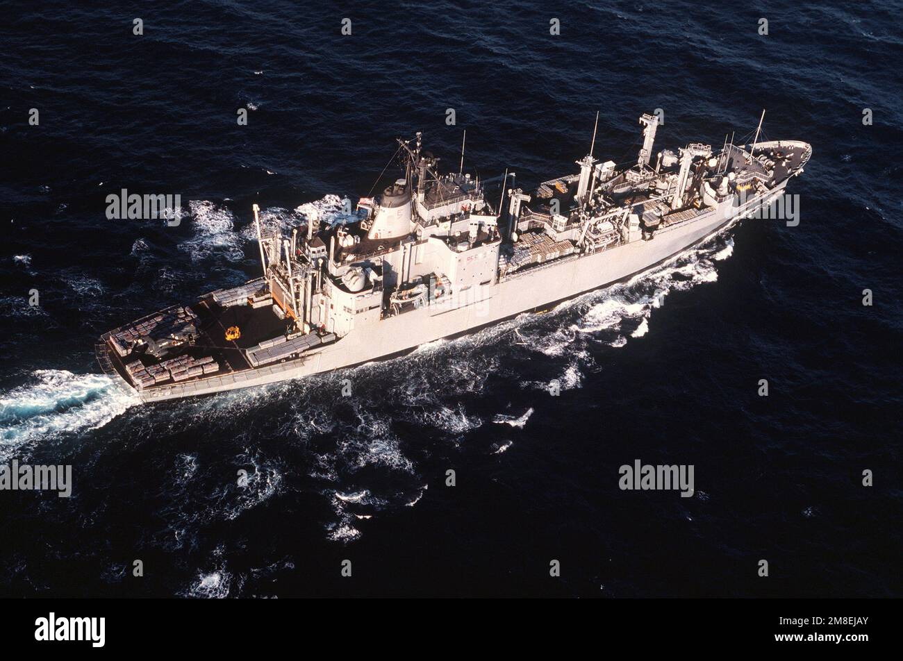 An aerial starboard view of the ammunition ship USS SANTA BARBARA (AE ...