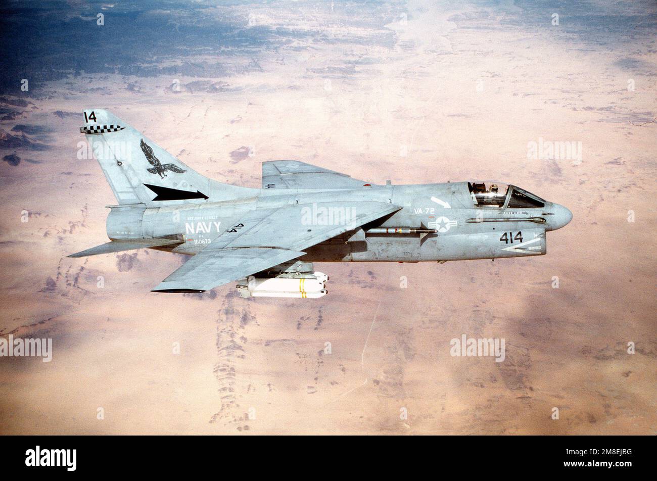 A view of an Attack Squadron 72 (VA-72) A-7E Corsair aircraft enroute ...