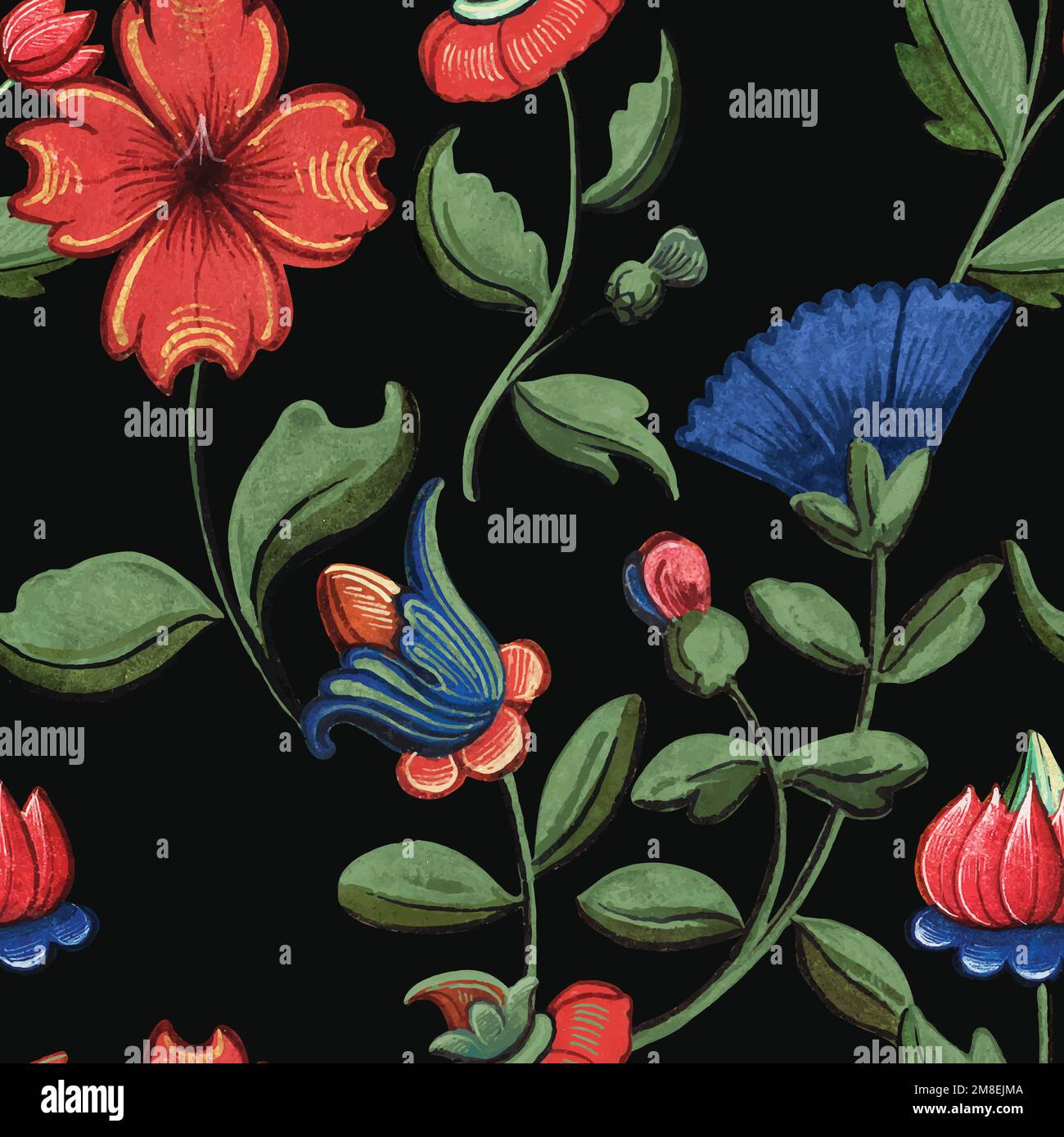 Vintage red and blue floral pattern background vector, featuring public ...
