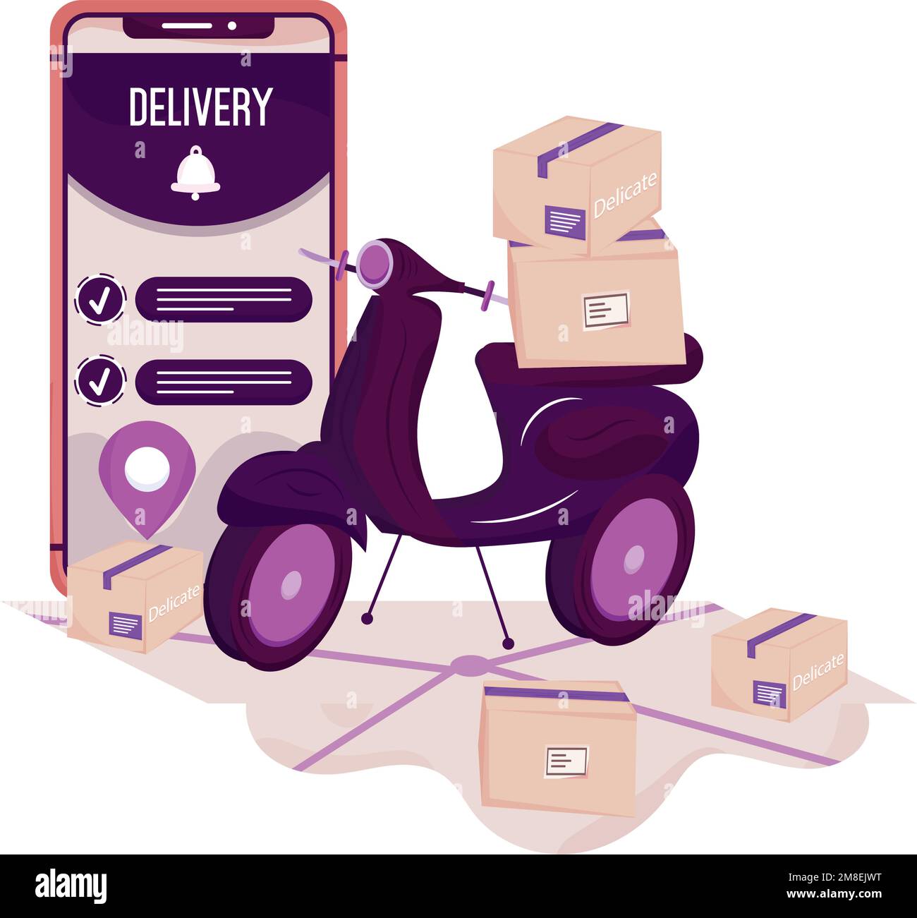 Delivery motorcycle and app on smartphone Delivery concept art Vector ...