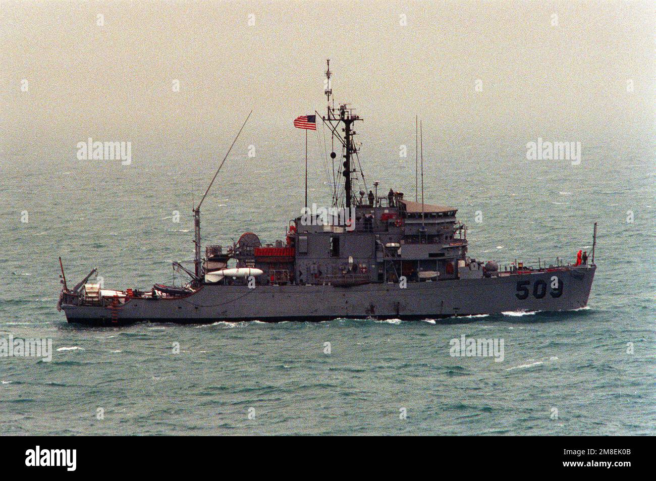 A starboard beam view of the ocean minesweeper USS ADROIT (MSO-509 ...