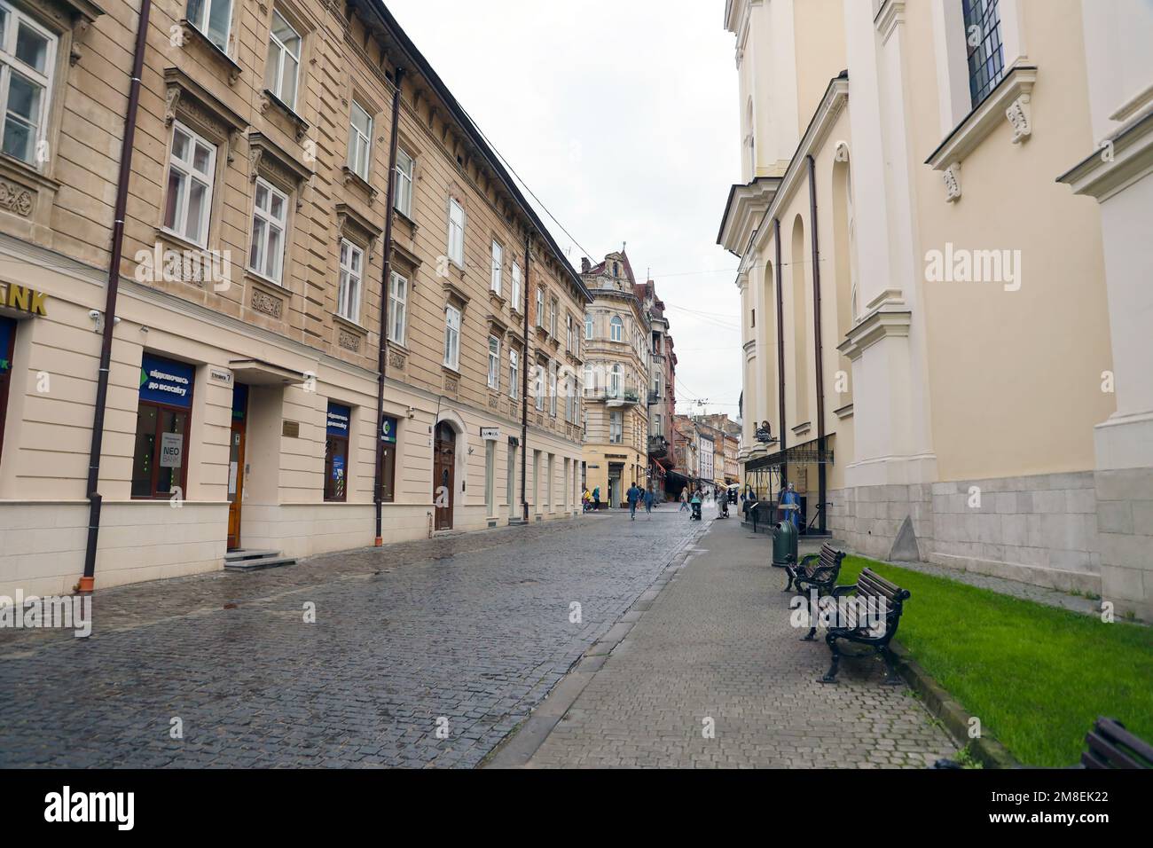 LVIV, UKRAINE - SEPTEMBER 11, 2022 Street view of the historical old ...