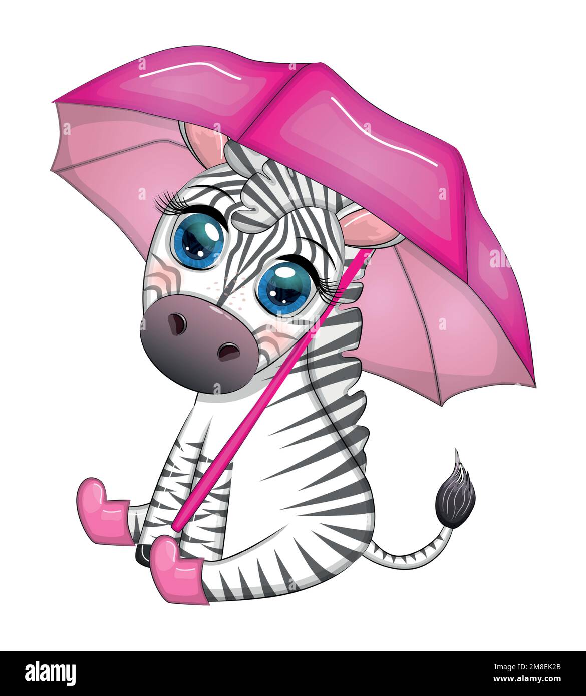 Striped zebra with umbrella, cute kid character. Autumn is coming, rain ...