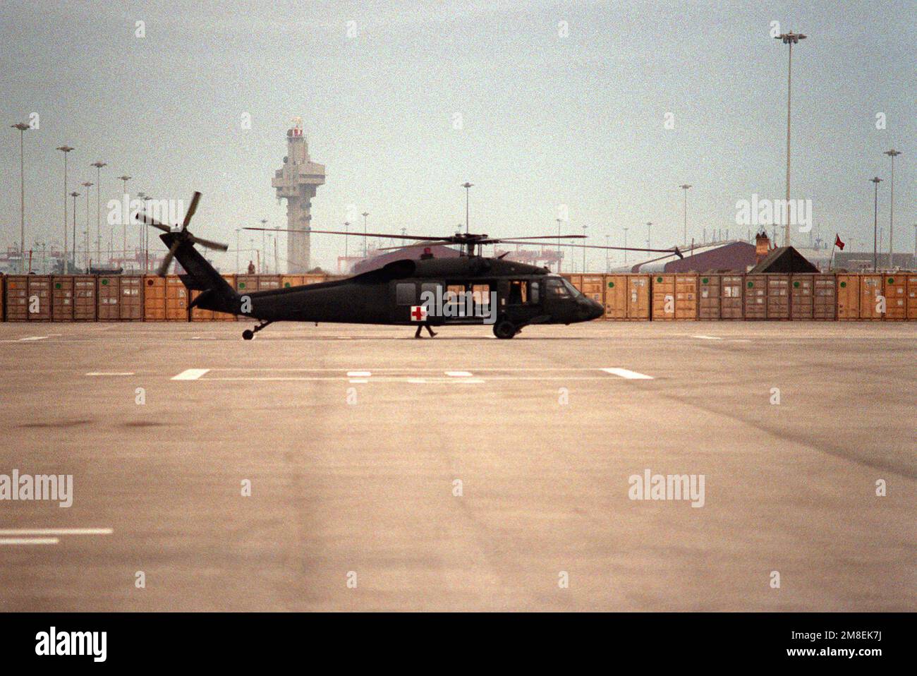 An Army UH-60A Black Hawk (Blackhawk) helicopter idles on the ...