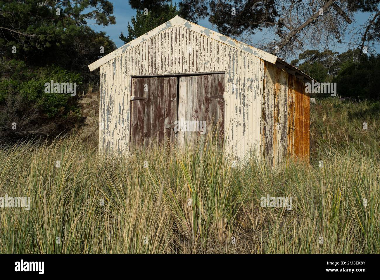 Fishermen’s shacks on a remote beach on Bruny Island Tasmania Stock ...