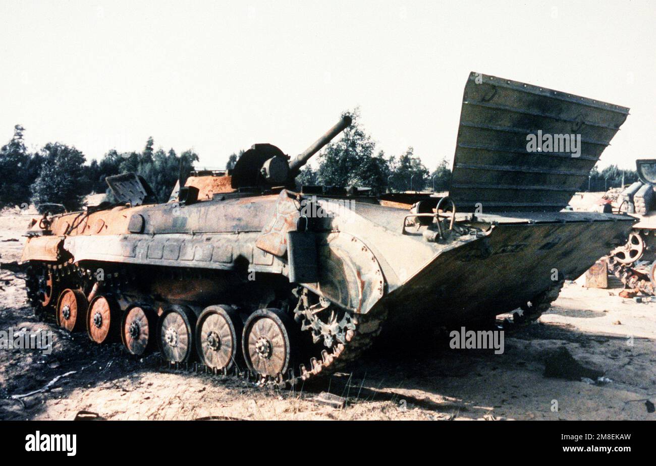 A Iraqi BMP-1 mechanized infantry combat vehicle sits in a field after ...