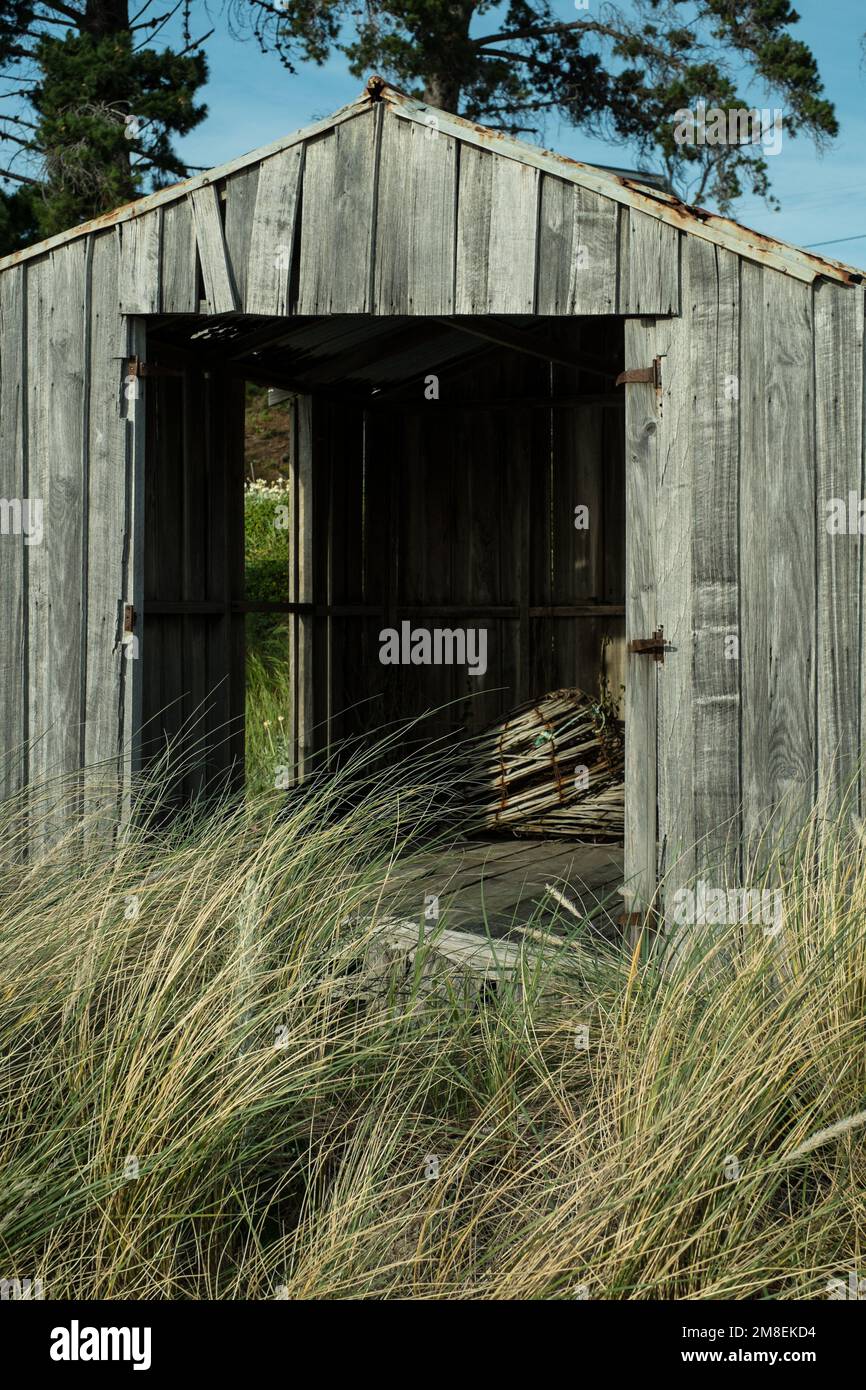 Fishermen’s shacks on a remote beach on Bruny Island Tasmania Stock ...