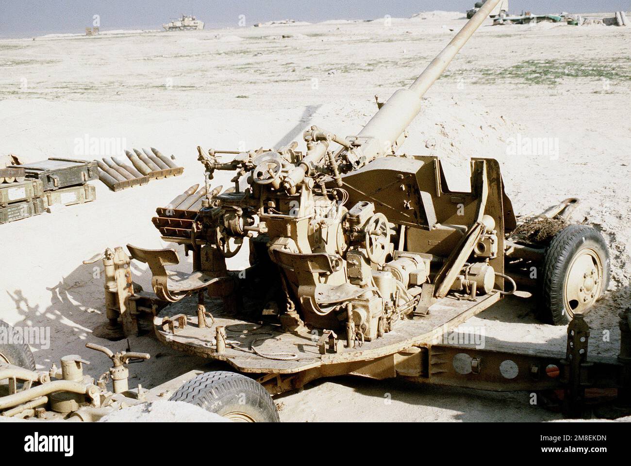 A right rear view of an Iraqi S-60 57mm automatic anti-aircraft gun ...