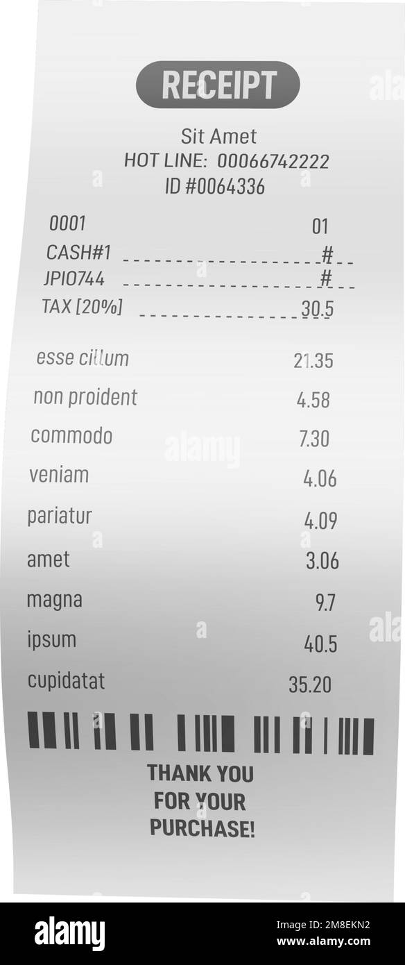 Receipt mockup. Realistic paycheck. Supermarket paper bill Stock Vector ...