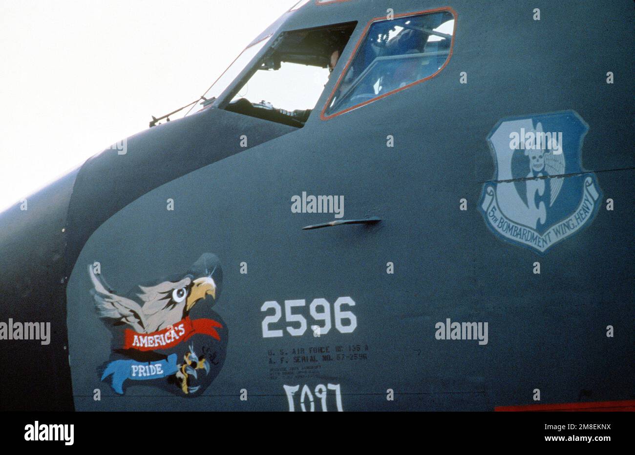 A close-up view of nose art on a KC-135 Stratotanker aircraft as it ...