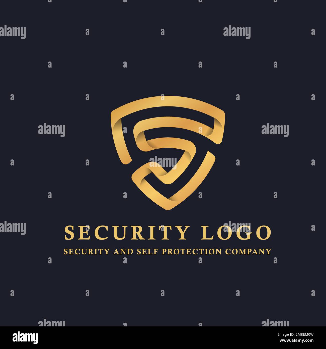 Gold security logo and business card template. Shield sign in line ...