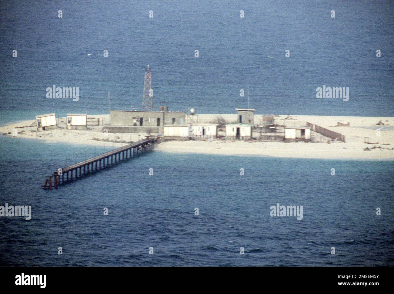 A view of structures on a Kuwaiti island taken from occupying Iraqi ...