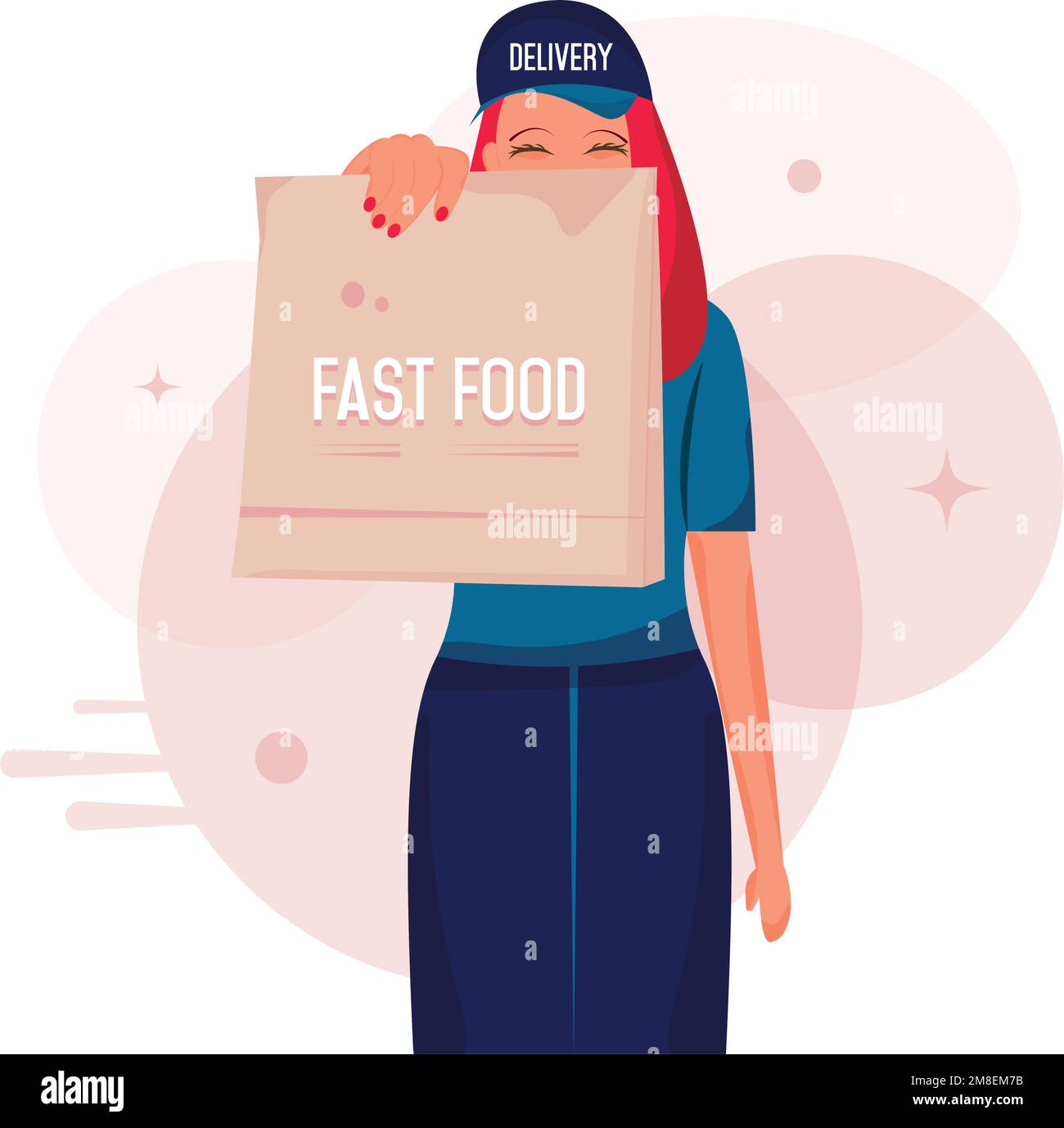 Cute delivery girl holding a fast food bag Vector Stock Vector Image ...