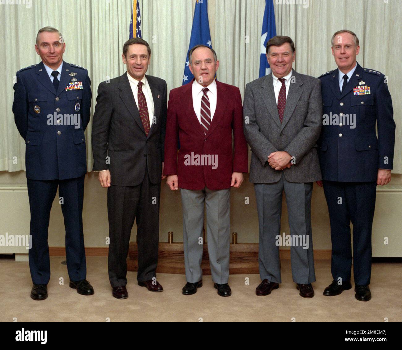 Former commanders of the Air Force Space Command pose for a group ...