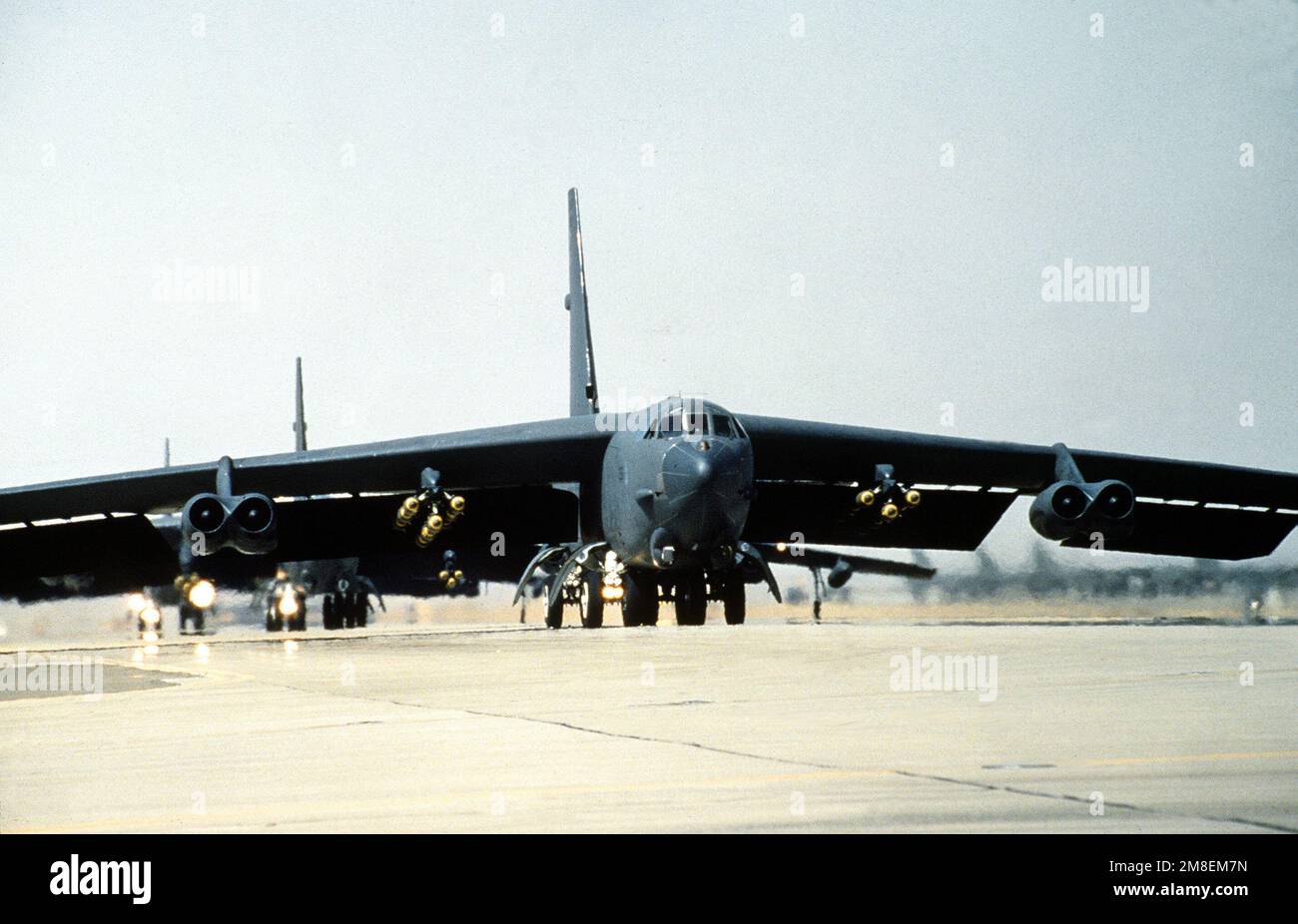 A Strategic Air Command B-52G Stratofortress aircraft prepares to take ...