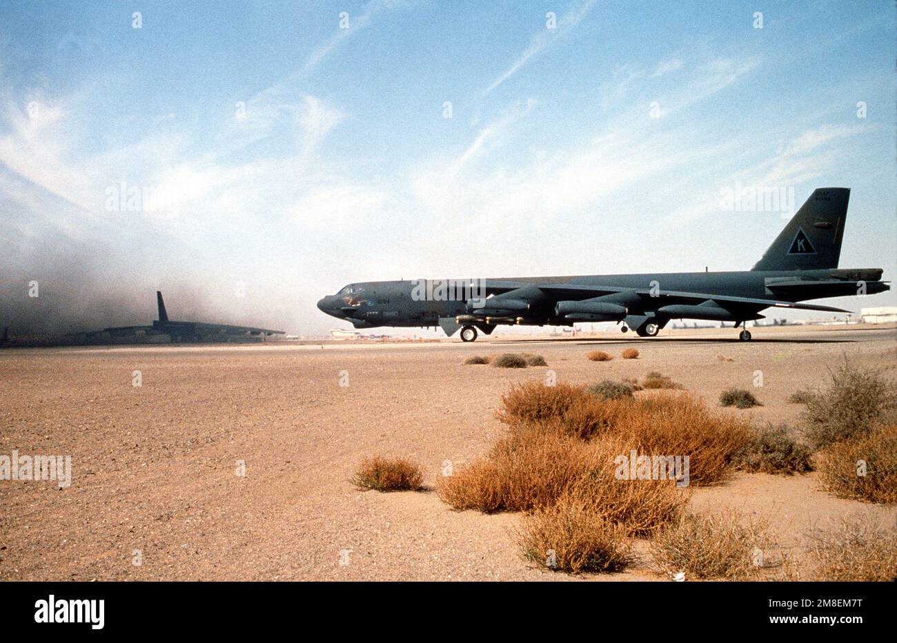 A Strategic Air Command B-52G Stratofortress aircraft prepares to take ...