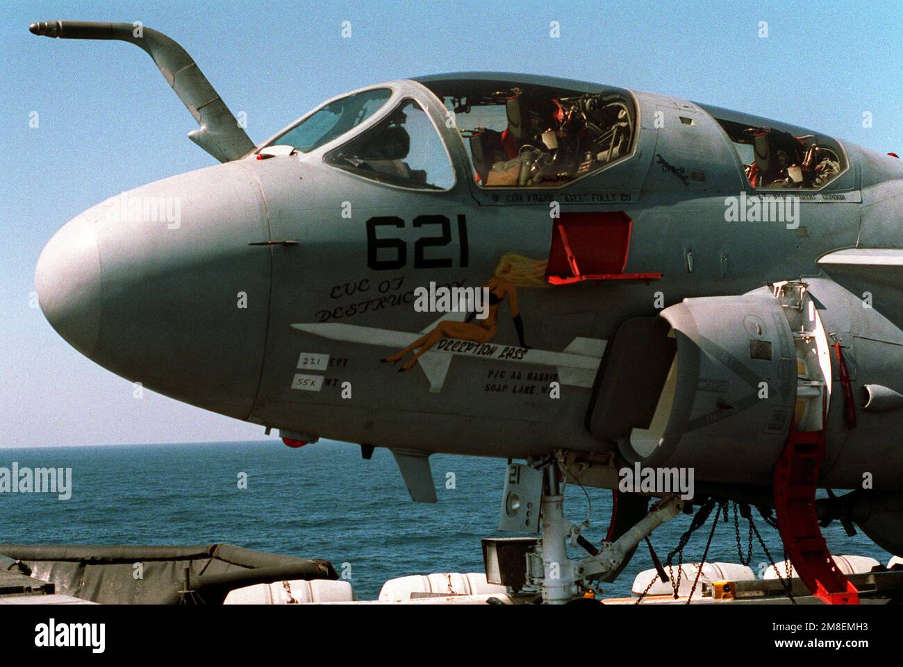 Eve of Destruction adorns the nose of the EA-6B Prowler aircraft assigned to the commanding ...
