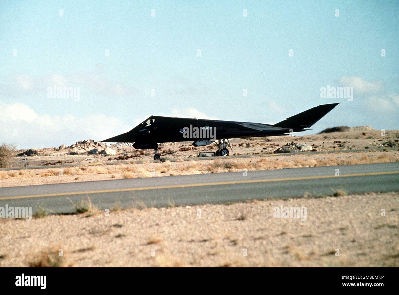 A 37th Tactical Fighter Wing F-117 Stealth Fighter aircraft stands on a ...