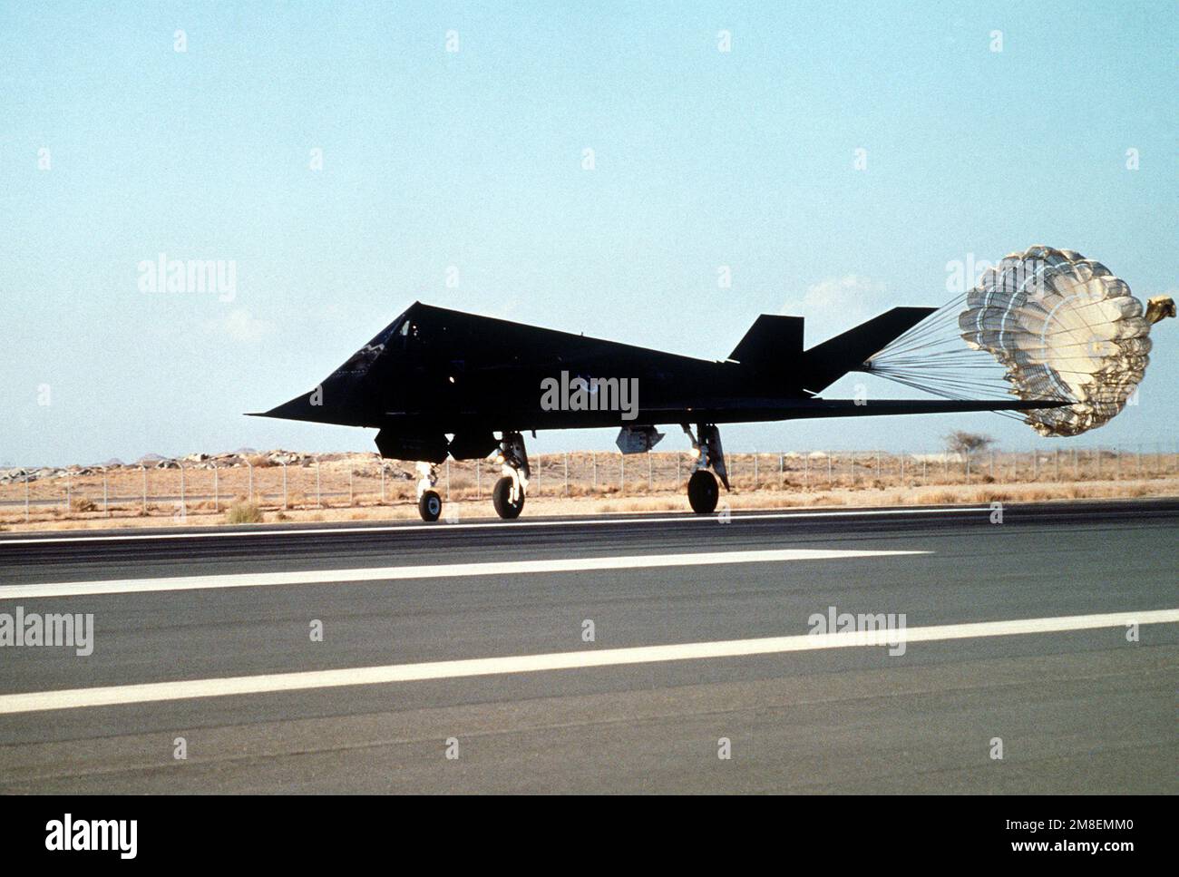 A 37th Tactical Fighter Wing F-117 Stealth Fighter aircraft lands ...