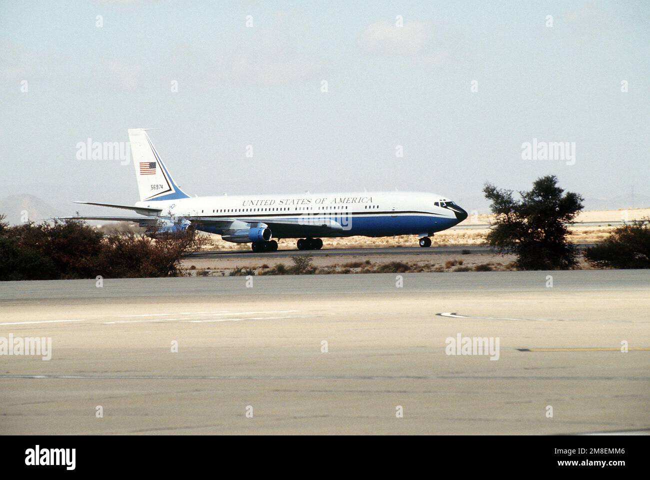 A VC-137 Stratoliner aircraft stands on the flight line after ...