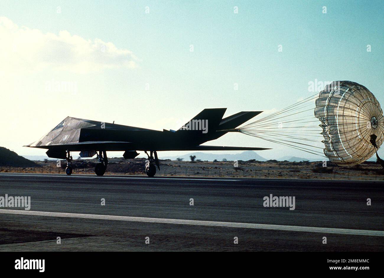 A 37th Tactical Fighter Wing F-117 stealth fighter aircraft lands ...