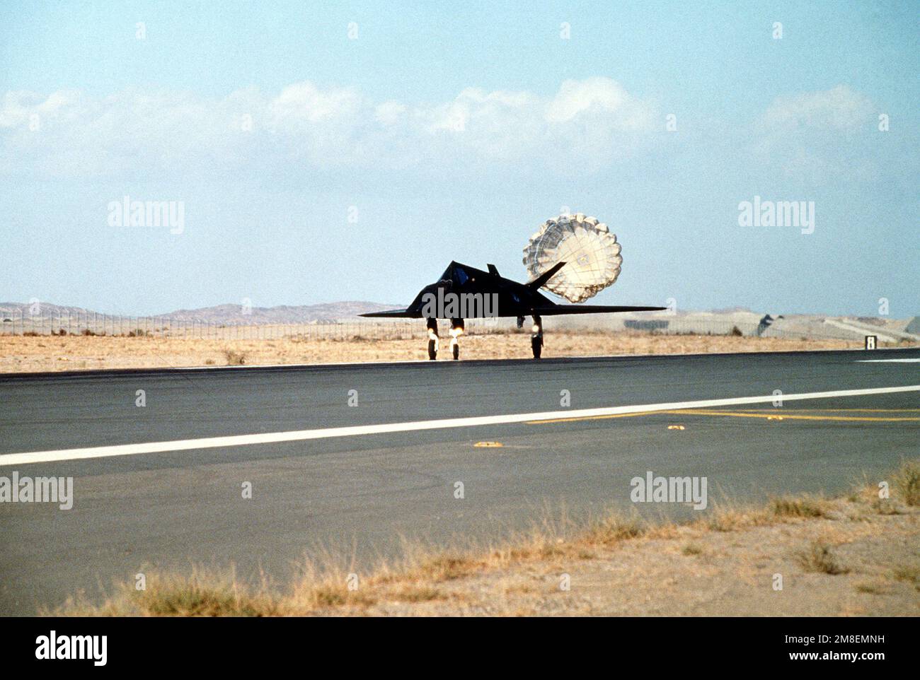 A 37th Tactical Fighter Wing F-117 Stealth Fighter aircraft lands ...
