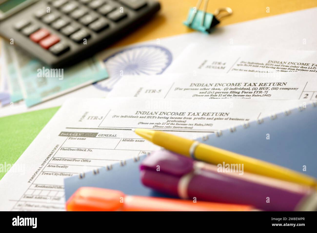 KYIV, UKRAINE - MAY 4, 2022 Indian income tax return blank form with ...