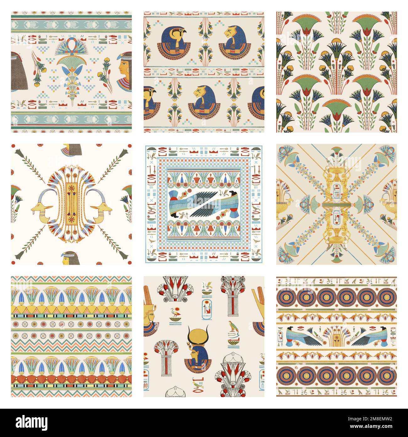 Egyptian ornamental seamless pattern background vector set Stock Vector ...