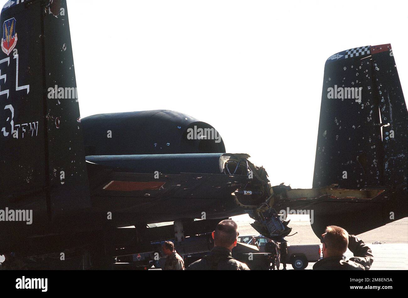 A close-up view of the tail section of a 23rd Tactical Fighter Wing A ...