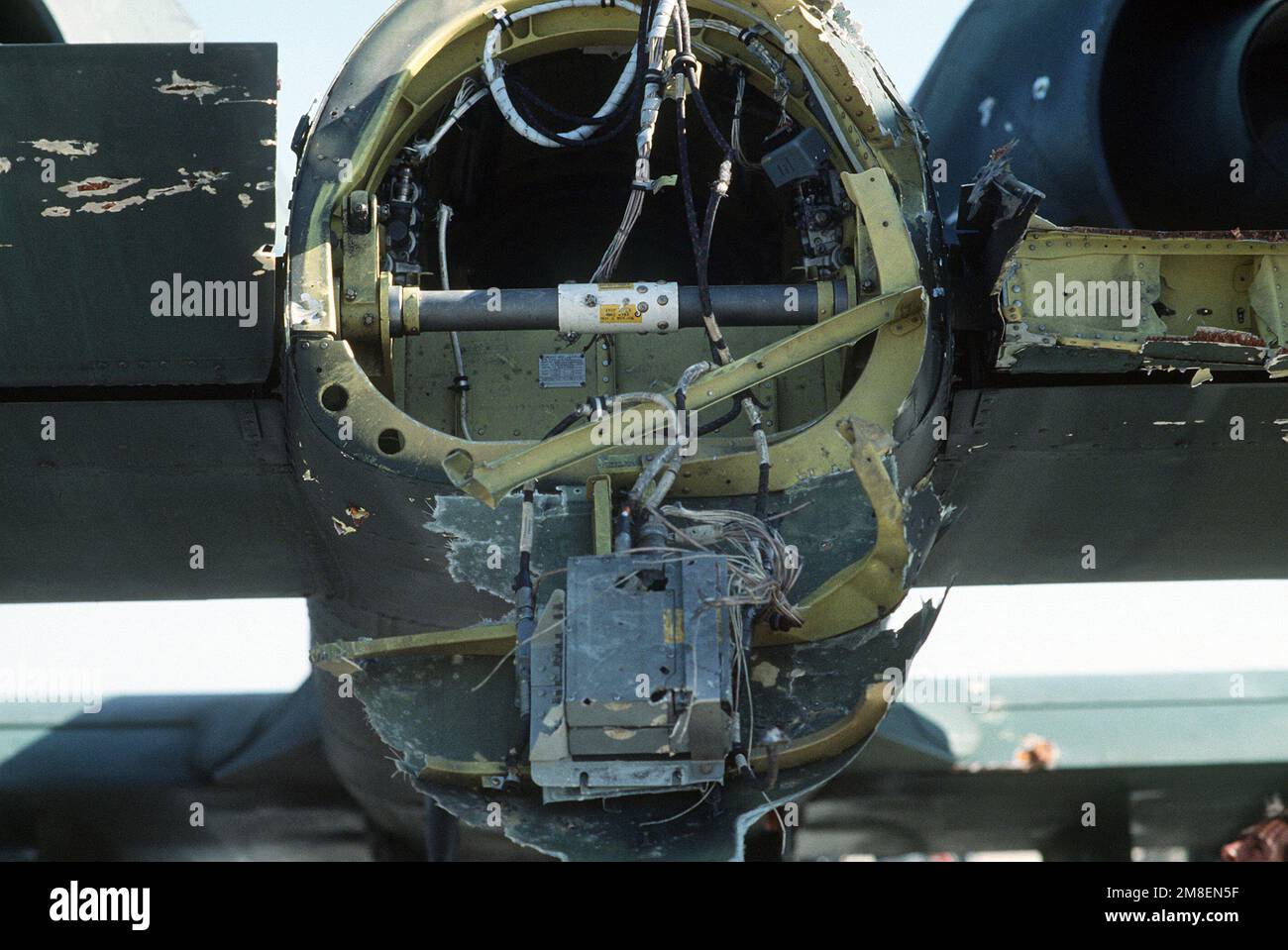 A close-up view of a damaged section of a 23rd Tactical Fighter Wing A ...
