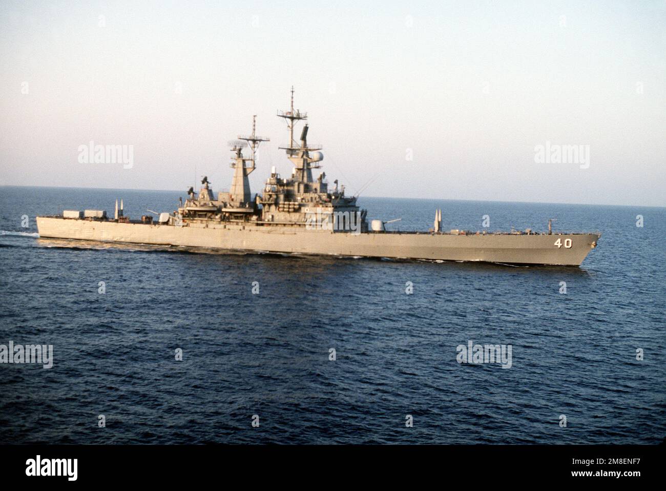 A starboard view of the nuclear-powered guided missile cruiser USS ...