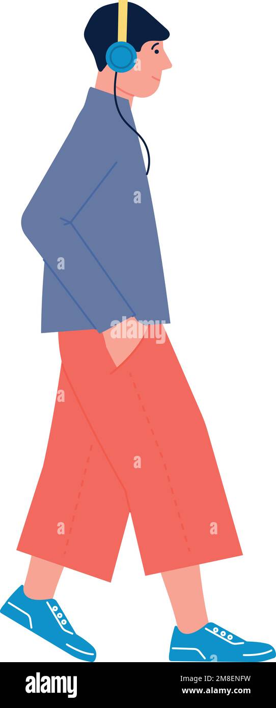 Stylish man walking listen music Stock Vector Images - Alamy