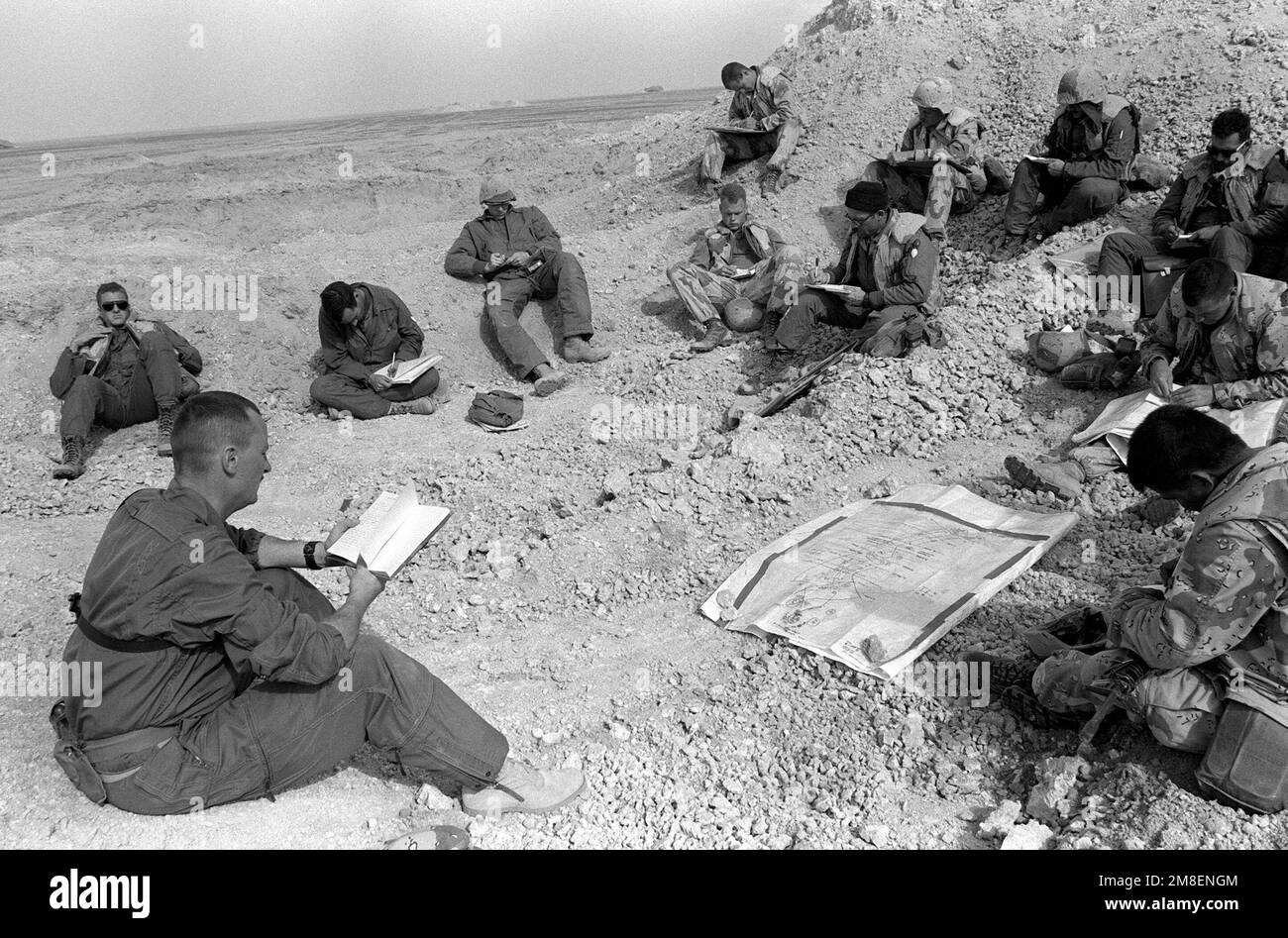 Members of the 3rd Tank Battalion, 1ST Marine Division, review plans ...