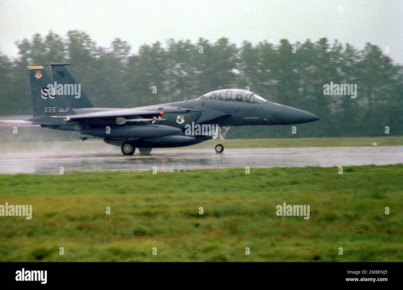 An F-15E Eagle aircraft of the 4th Tactical Fighter Wing takes off for ...