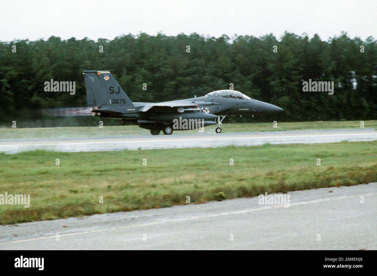 An F-15E Eagle aircraft of the 4th Tactical Fighter Wing takes off for ...