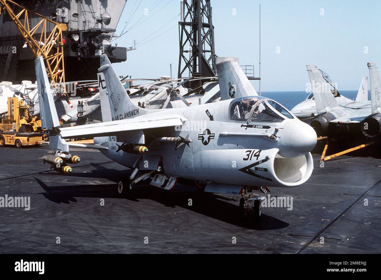 An Attack Squadron 46 (VA-46) A-7E Corsair aircraft taxis across the ...