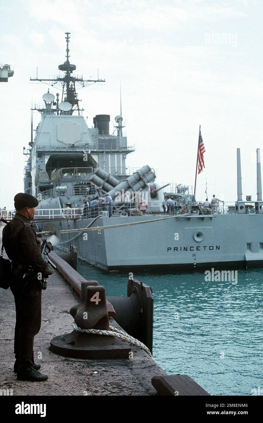 A security guard maintains his post near the Aegis guided missile ...