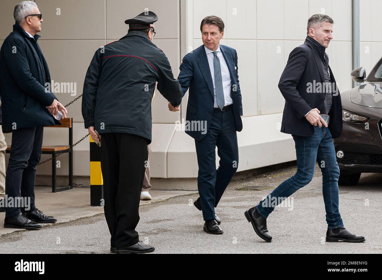 Giuseppe Conte (C), leader of M5S, seen greeting a man of Carabinieri ...