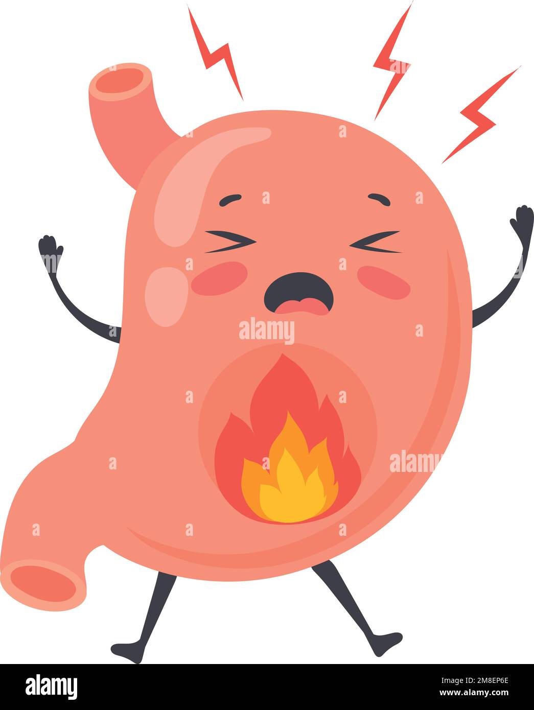 Burning stomach character. Cartoon heartburn mascot with suffering face ...