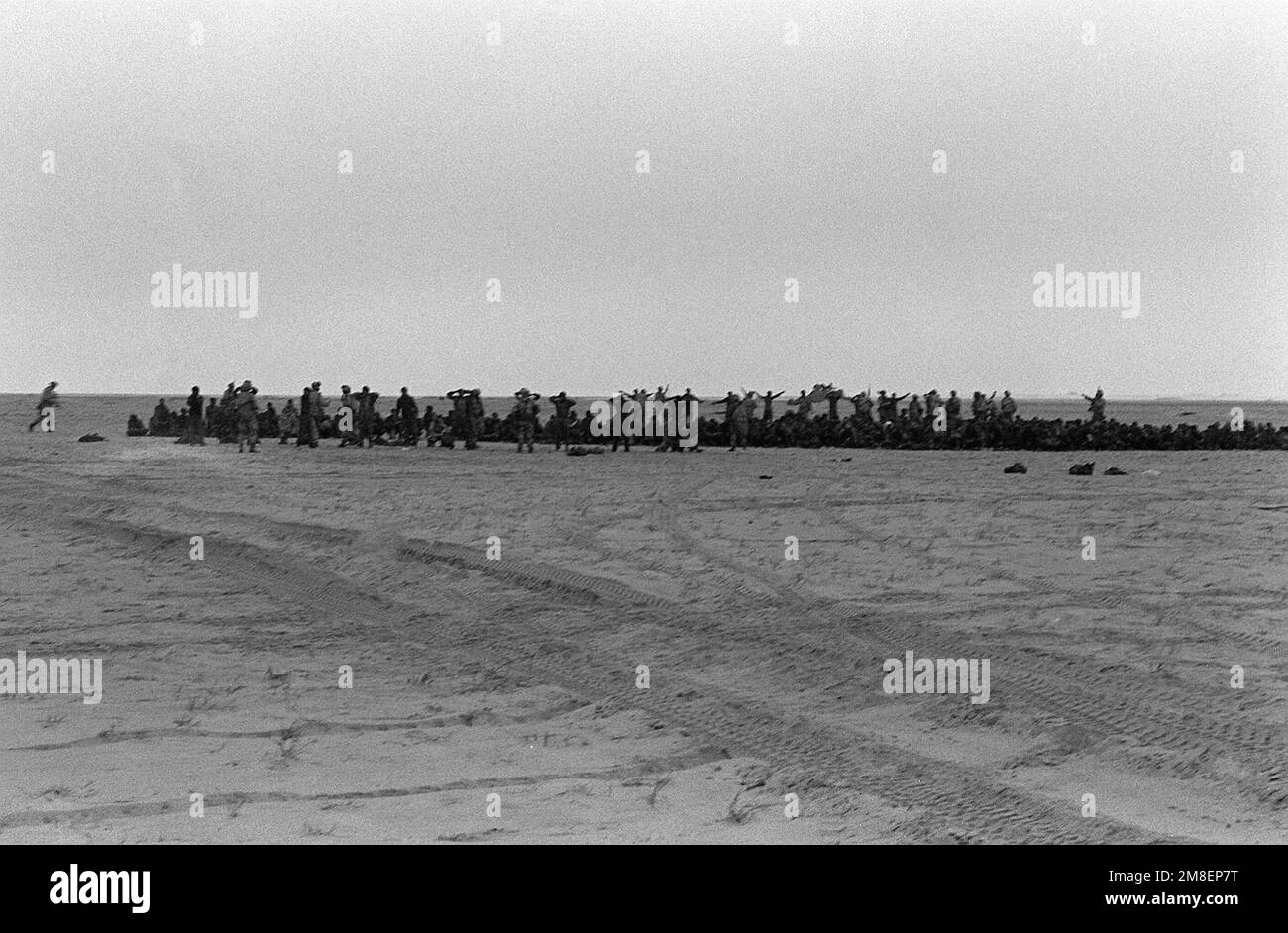 Captured Iraqi soldiers are assembled at a prisoner of war compound at ...