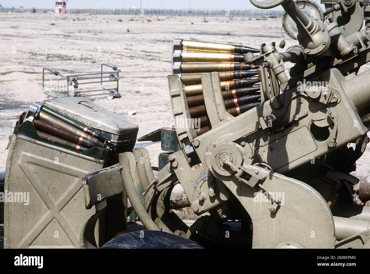 A view of the 37mm ammunition loaded in an Iraqi M-1939 automatic anti ...